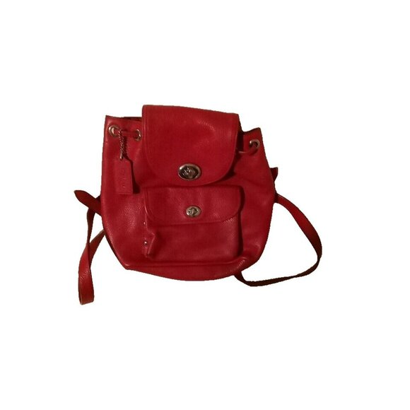 Coach | Bags | Coach Rucksack Red Pebble Leather Mini Turnlock Daypack ...